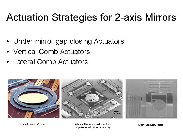High Performance MEMS Mirrors for Beam Pointing Applications