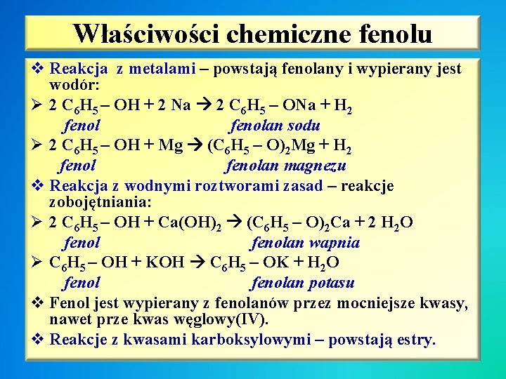 Fenole Budowa fenoli Homologi fenolu Nazewnictwo fenoli Waciwoci