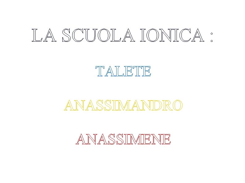 LA SCUOLA IONICA TALETE ANASSIMANDRO ANASSIMENE I FILOSOFI