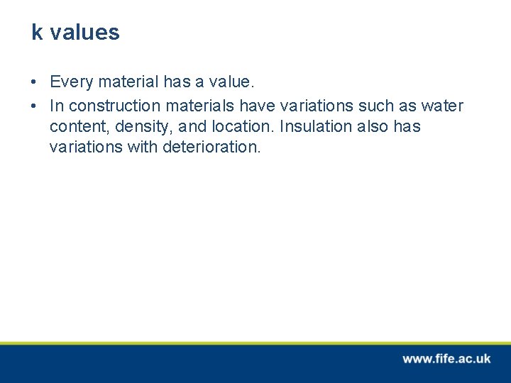 Building Science Thermal Conductivity From last week Conduction