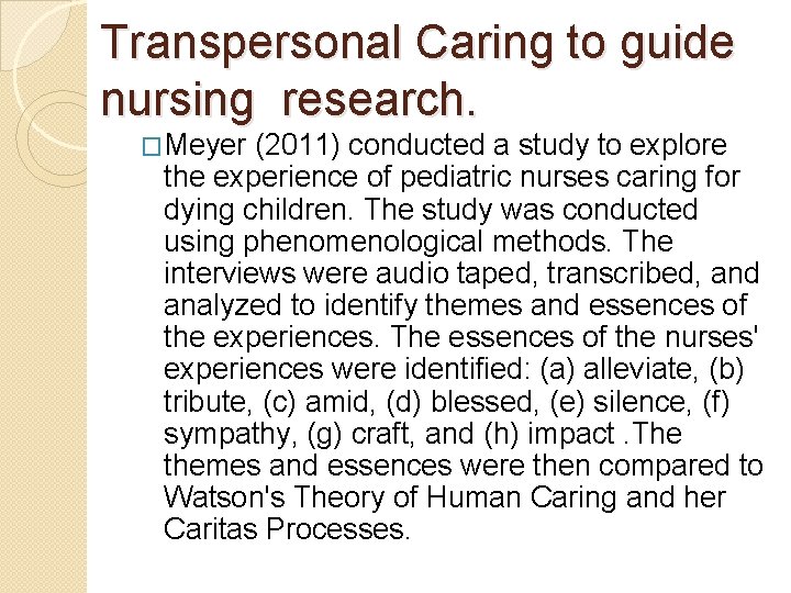 Watsons Theory of Transpersonal Caring Ellenor Chance BSN