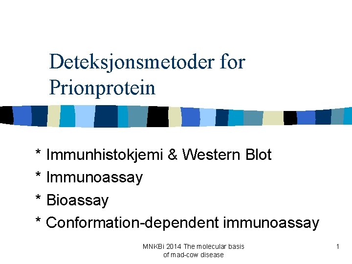 Deteksjonsmetoder for Prionprotein Immunhistokjemi Western Blot Immunoassay Bioassay
