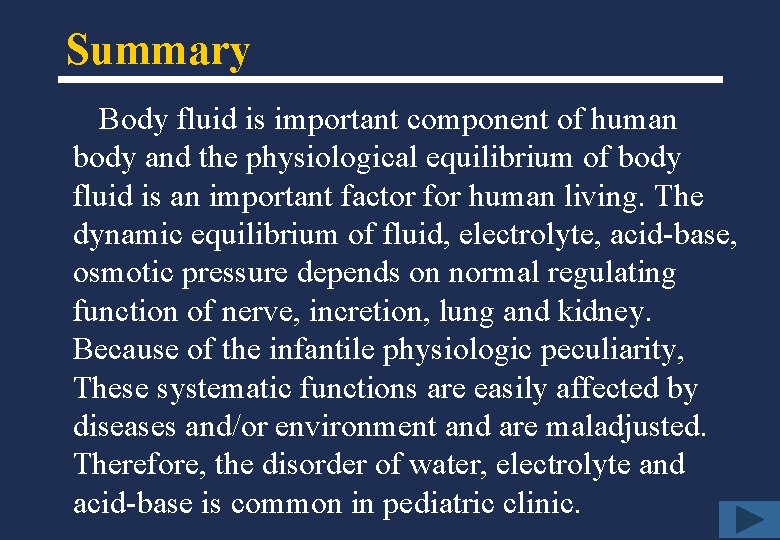 Infantile Liquid Therapy Objective Summary Characteristic of Infantile