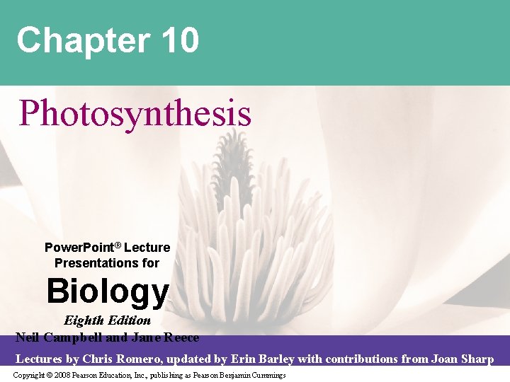 Chapter 10 Photosynthesis Power Point Lecture Presentations for