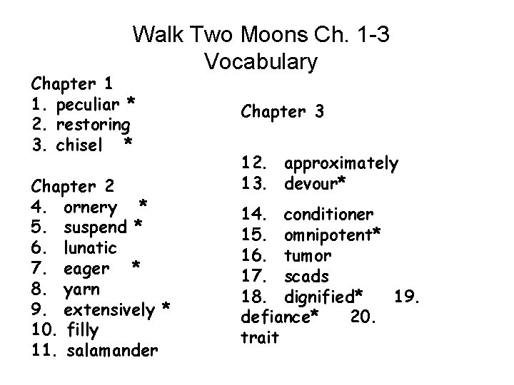 Walk Two Moons Ch 1 3 Vocabulary Chapter