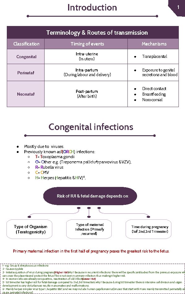 Transplacental Infections Lecture objectives Recognize the different types