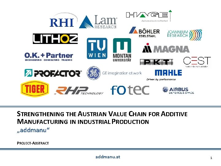 STRENGTHENING THE AUSTRIAN VALUE CHAIN FOR ADDITIVE MANUFACTURING