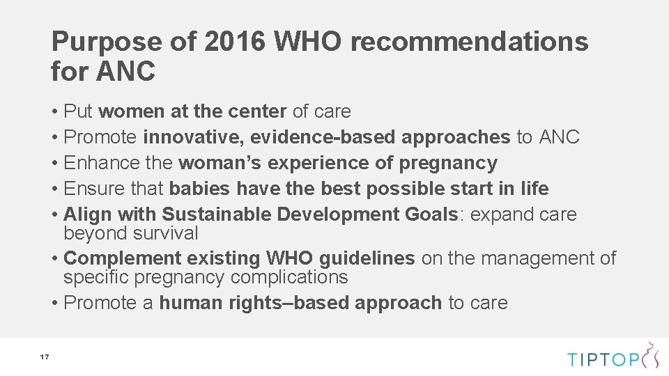 Overview of Global Recommendations for Antenatal Care for