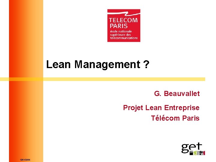 Lean Management G Beauvallet Projet Lean Entreprise Tlcom