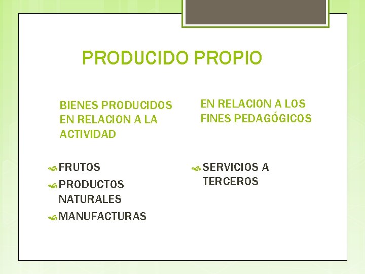 PRODUCIDO PROPIO BIENES PRODUCIDOS EN RELACION A LA