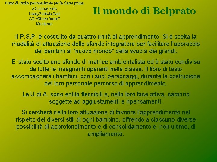 Piano di Studio Personalizzato Classe prima a s