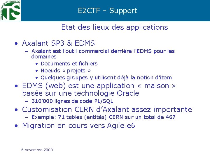 E 2 CTF Support Etat des lieux des