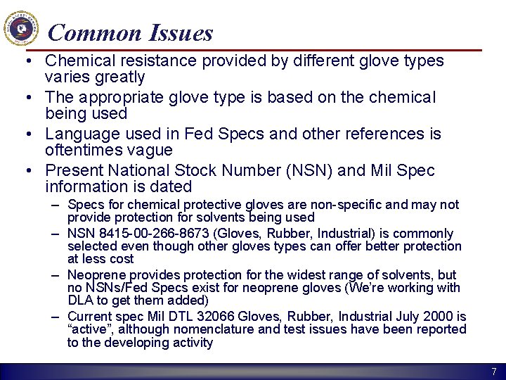 Selection of Chemical Protective Gloves Guidance for InService