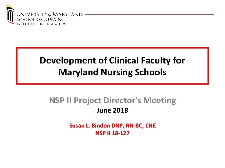 Development of Clinical Faculty for Maryland Nursing Schools