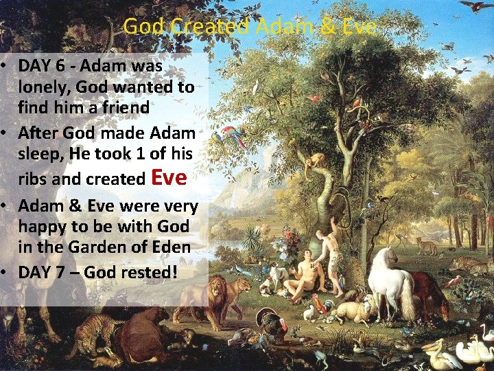 GOD CREATED ADAM EVE God Created Adam Eve