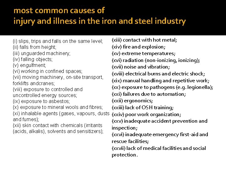 Safety and health in the iron and steel