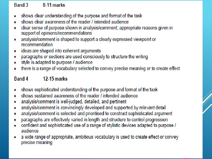 WRITING TASKS Outcomes To identify purpose audience and