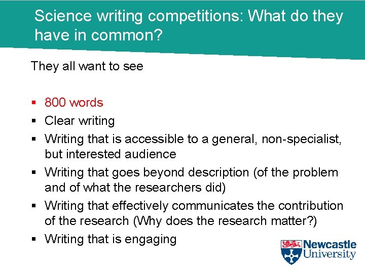 Writing for a nonspecialist audience Scientific writing competitions