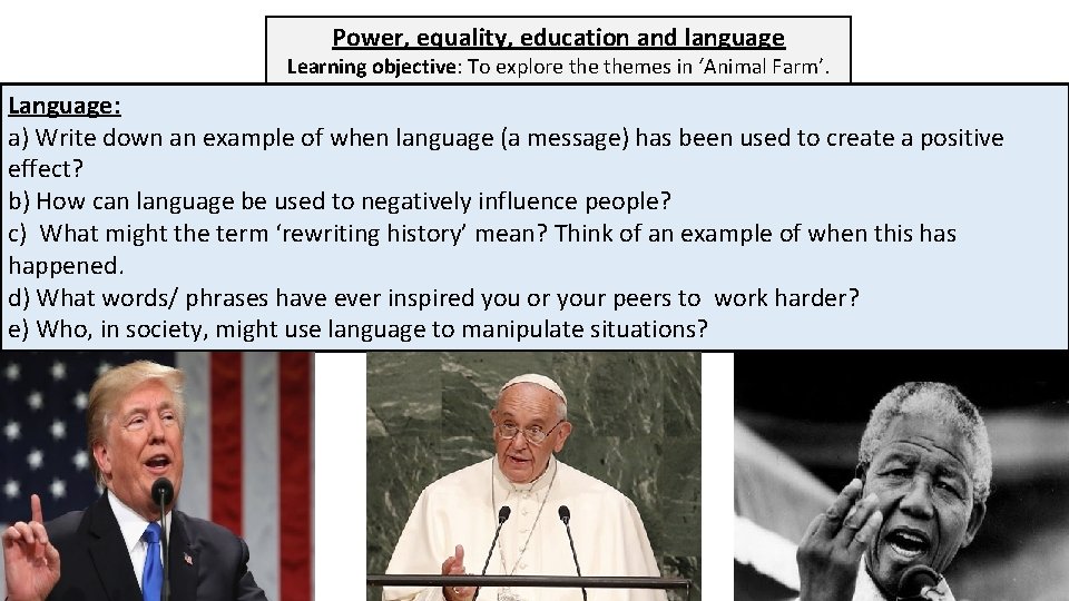 Power equality education and language Learning objective To