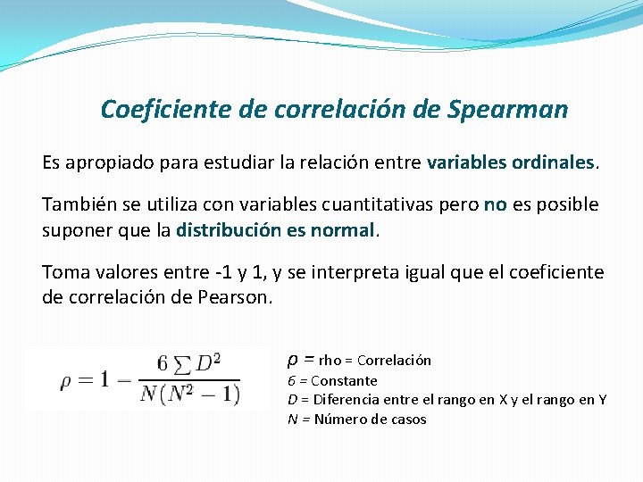Correlacin rho r Correlacin Cuantificacin lineal de la