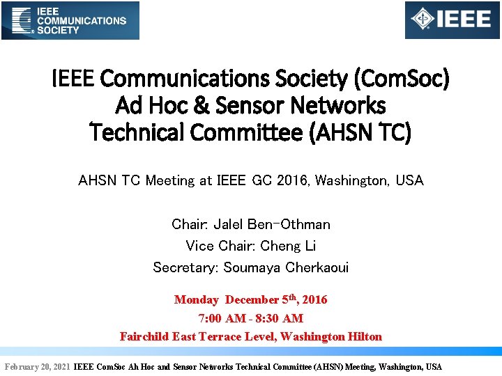 IEEE Communications Society Com Soc Ad Hoc Sensor
