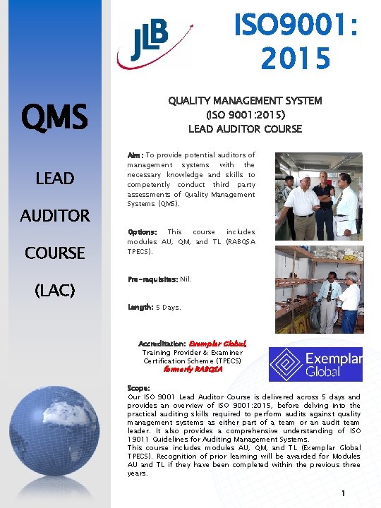 ISO 9001 2015 QMS LEAD AUDITOR COURSE LAC