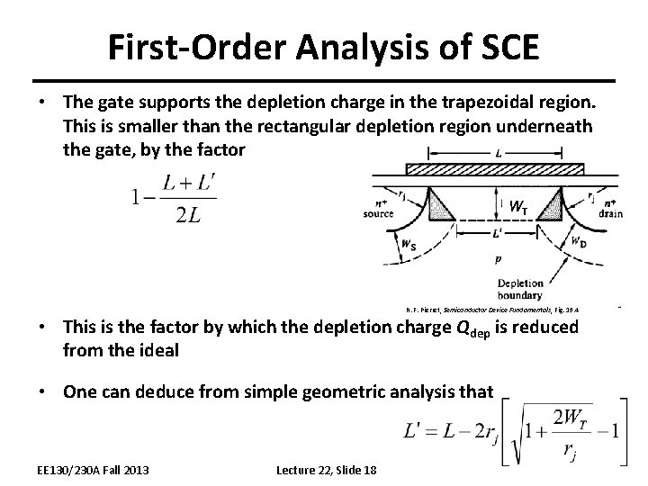 Lecture 22 OUTLINE The MOSFET contd MOSFET scaling