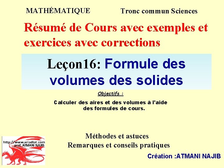 MATHMATIQUE Tronc commun Sciences Rsum de Cours avec