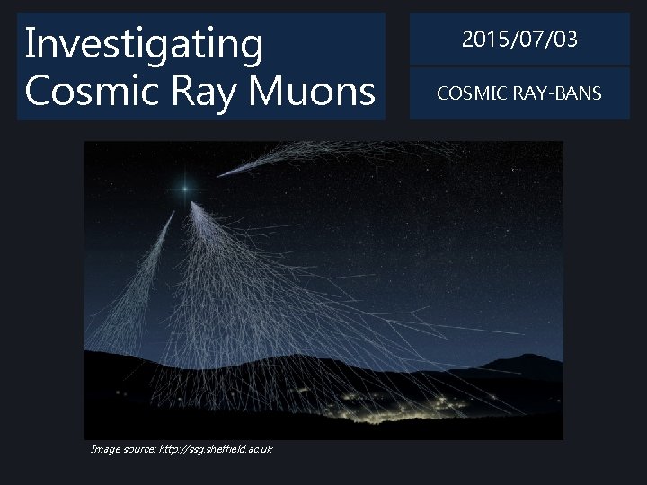 Investigating Cosmic Ray Muons Image source http ssg