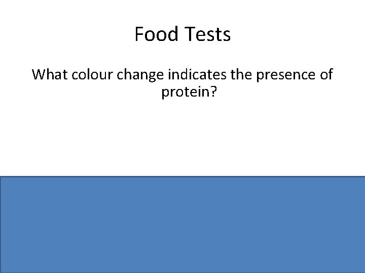 Experiment Questions Food Tests Food Tests For what