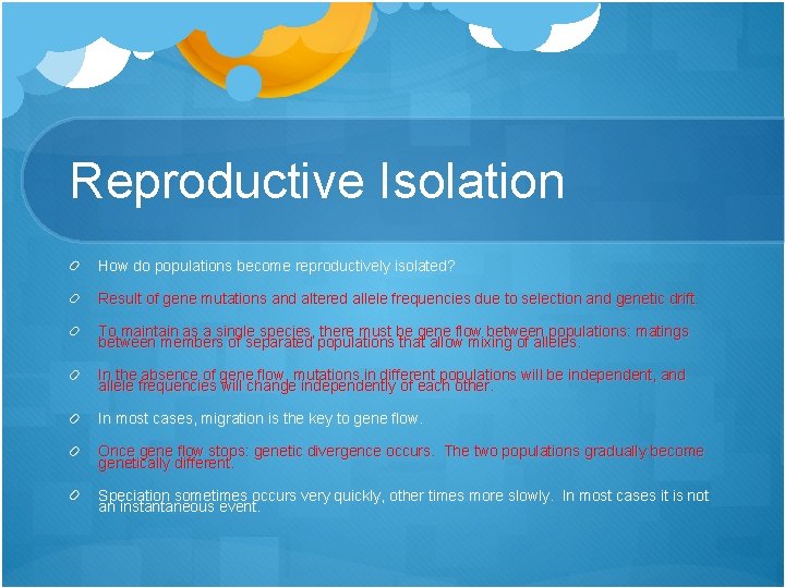 Speciation splitting of one species into 2 different