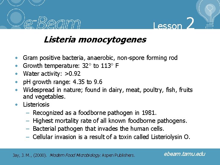 Lesson 2 Control of Microbial Growth Foodborne Disease