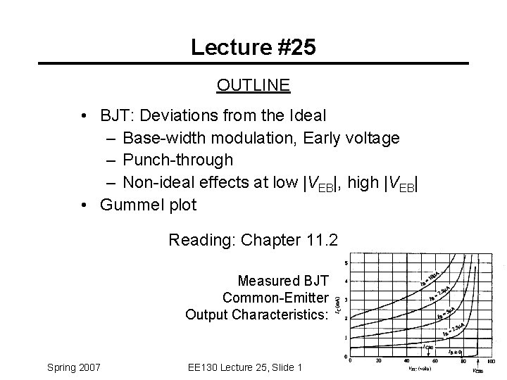 Lecture 25 OUTLINE BJT Deviations from the Ideal