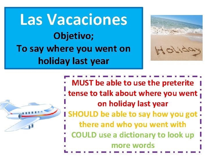 Las Vacaciones Objetivo To say where you went