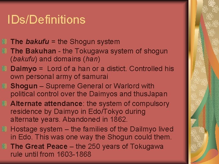 Review Japan and the Meiji Restoration What was