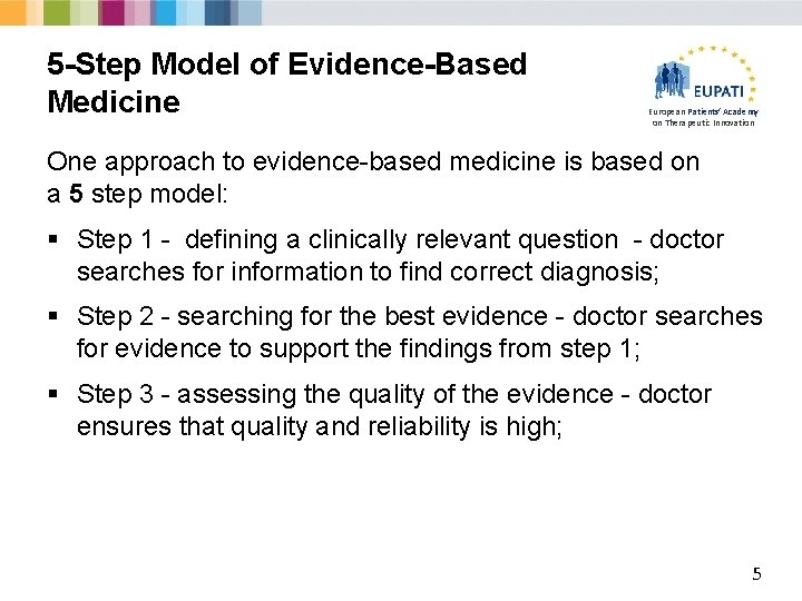 European Patients Academy on Therapeutic Innovation Evidencebased Medicine
