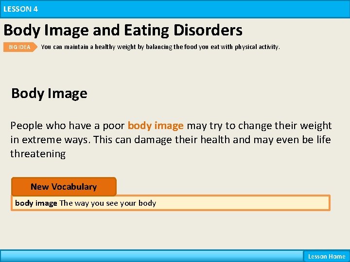 Nutrition Lesson 4 Body Image and Eating Disorders