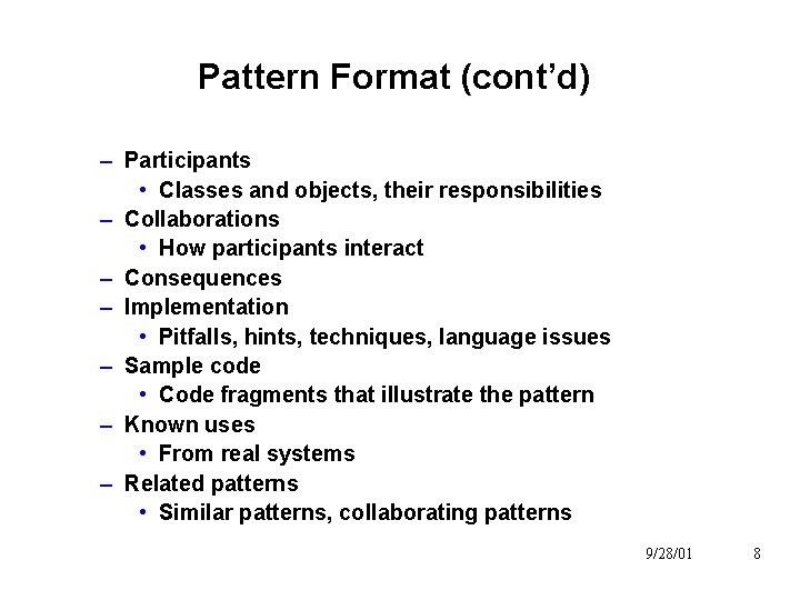 CS 494 ObjectOriented Analysis Design Patterns 2001 T