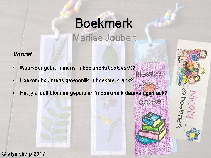 Boekmerk Marlise Joubert Vooraf Waarvoor gebruik mens n