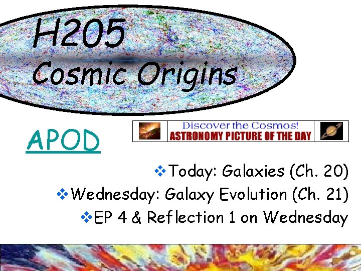 H 205 Cosmic Origins APOD v Today Galaxies