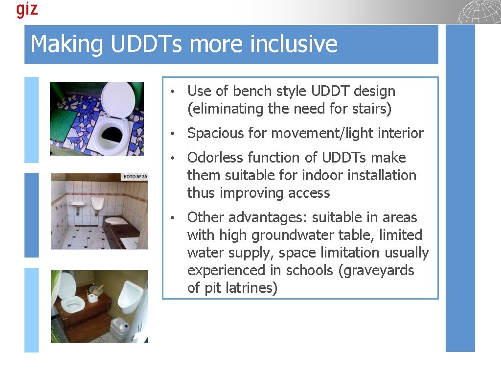 Sustainable sanitation approaches in schools Activities of GIZ