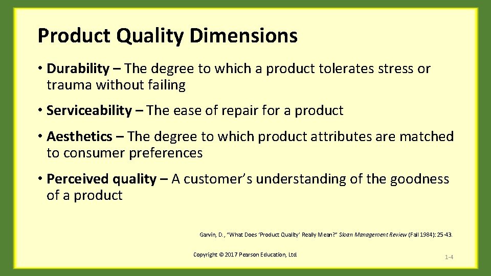 Chapter 1 Differing Perspectives on Quality Chapter Objectives