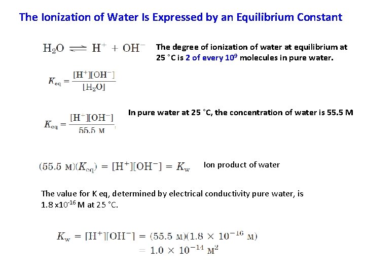 Ionization of Water Solvent properties of water can