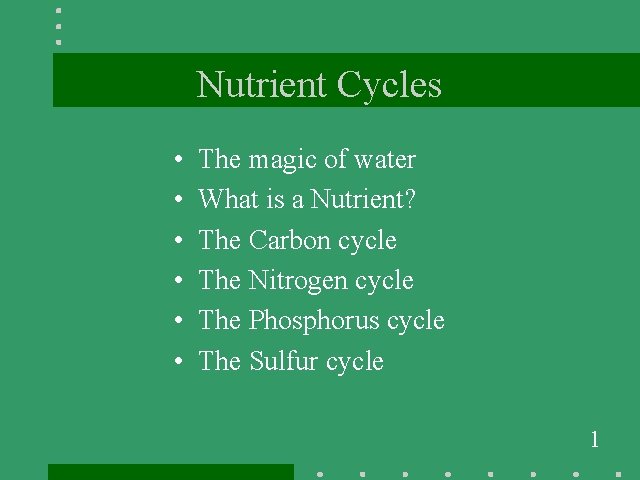 Nutrient Cycles The magic of water What is