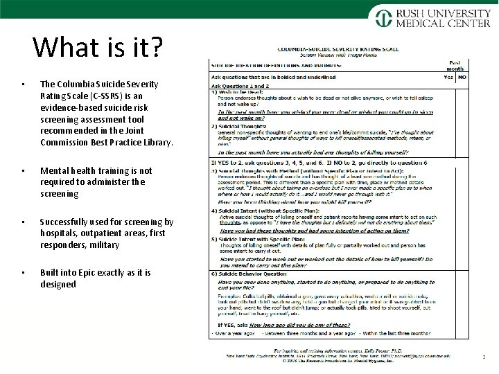 Columbia Suicide Severity Rating Scale What is it