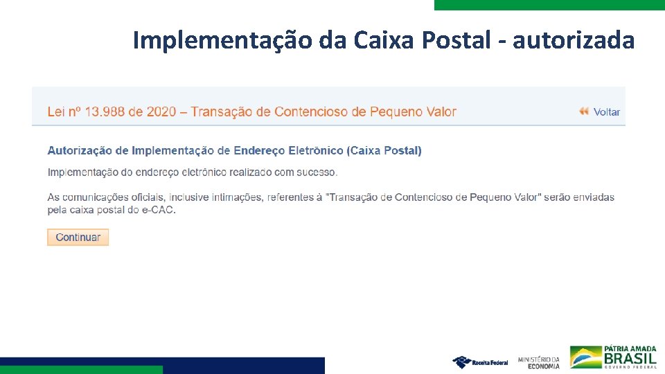Transao RFB Contencioso de Pequenos Valores Aplicao eCAC