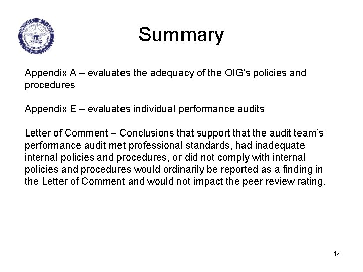 Appendix E Checklist for Review of Performance Audits