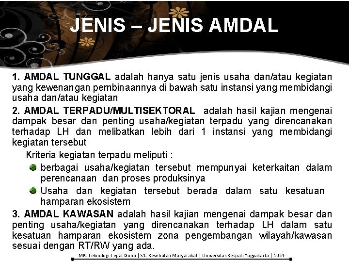 KEGUNAAN JENIS TAHAPAN AMDAL E Deta Lustiyati S