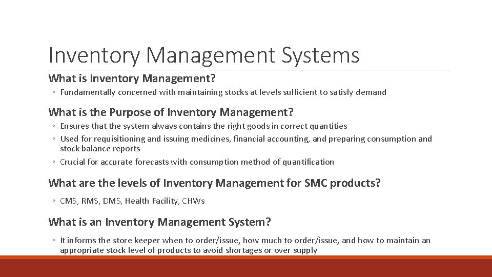STOCK MANAGEMENT INVENTORY AND ACCOUNTABILITY STANDARDS WHAT WE