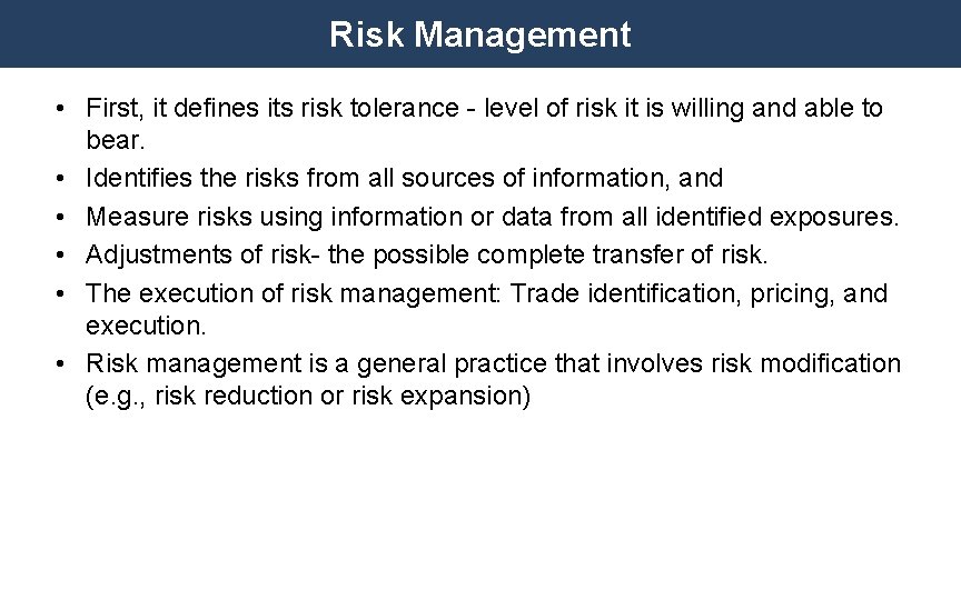 Portfolio Management Unit IV Risk Management Unit Contents